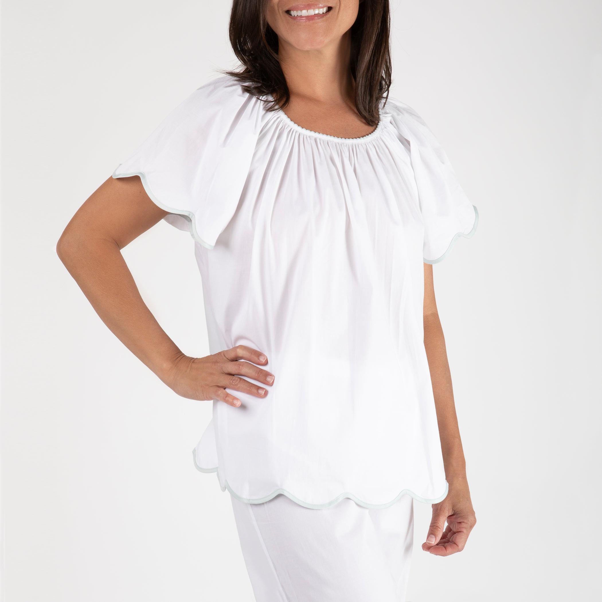VANDY SCALLOPED TAPE TRIM COTTON SHORT SLEEVE PAJAMAS – Lenora